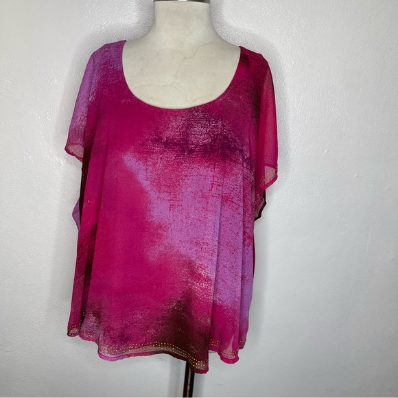 World unity | Tops | World Unity Blouse Women 2x Pink Purple Short ...